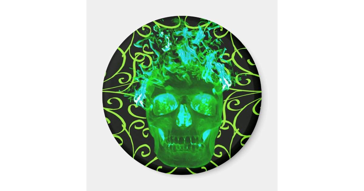 Green Flaming Skull Magnet | Zazzle