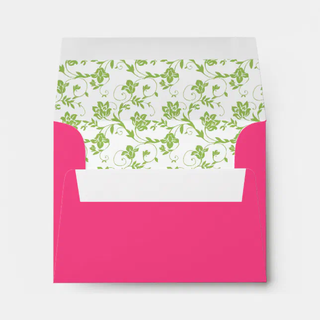 Green Floral and Hot Pink Wedding RSVP A2 Envelope | Zazzle