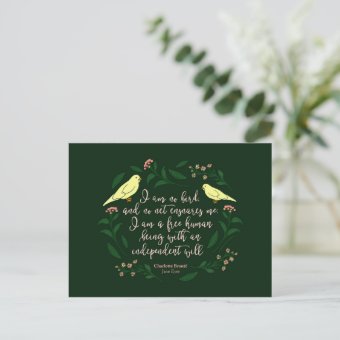 Green Floral Bird Charlotte Bronte Jane Eyre Quote Postcard | Zazzle