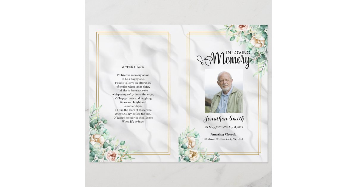 Green floral Funeral Program template | Zazzle