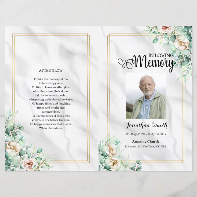 Green floral Funeral Program template | Zazzle
