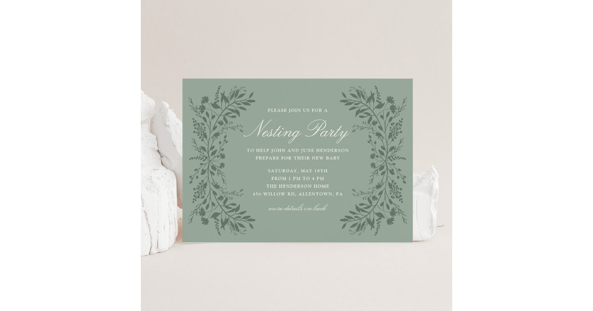 Green Floral Nesting Party Invitation | Zazzle