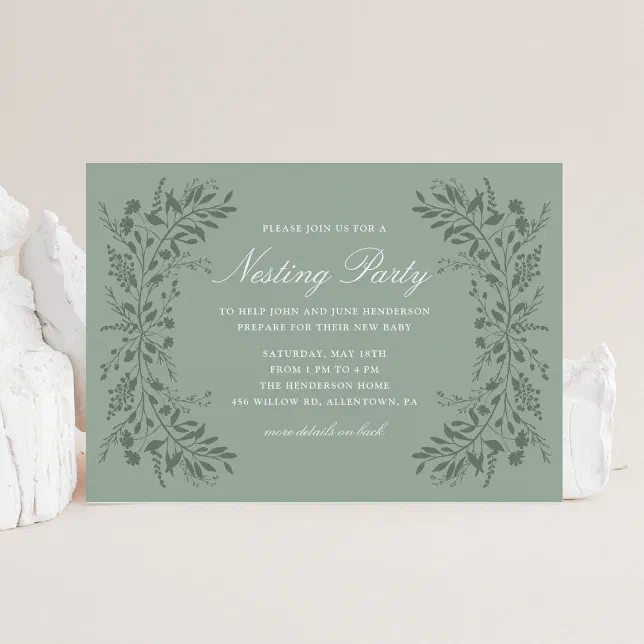 Green Floral Nesting Party Invitation | Zazzle