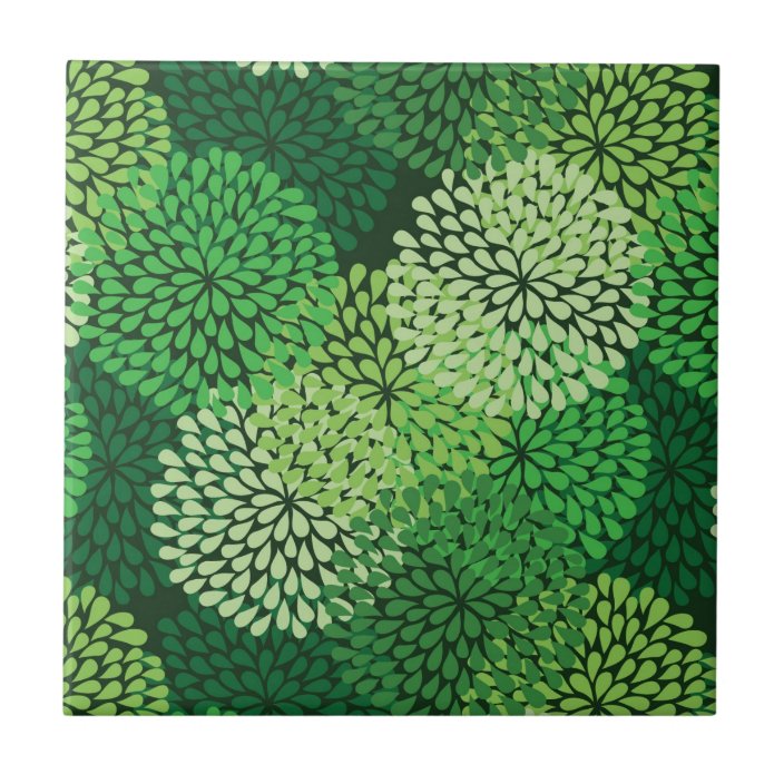 Green floral pattern ceramic tile | Zazzle.com