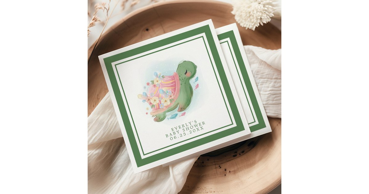 Green Floral Sea Turtle Cute Baby Shower Napkins | Zazzle