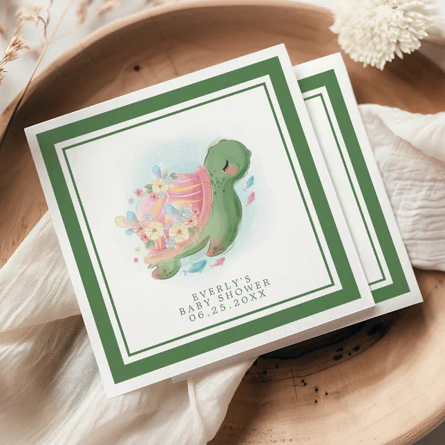 Green Floral Sea Turtle Cute Baby Shower Napkins | Zazzle