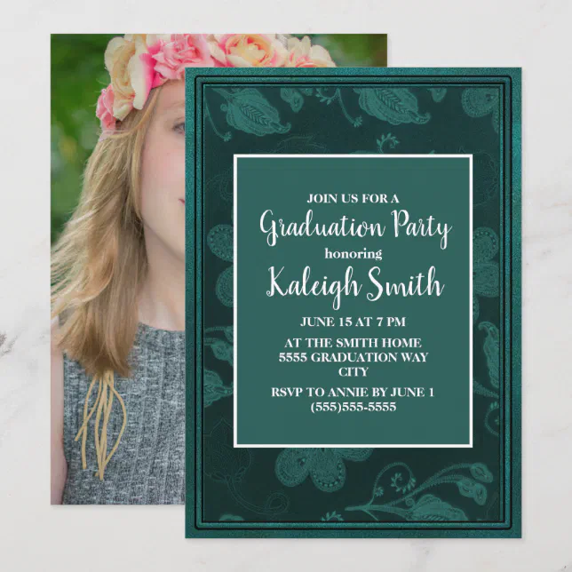 Green Floral White Graduation Party Photo Invitation | Zazzle