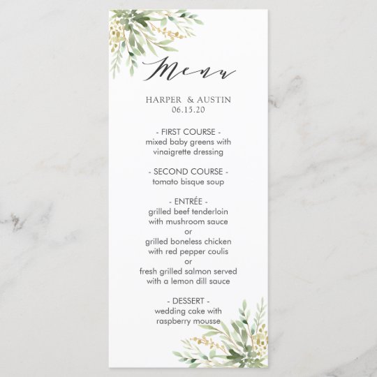 Green Foliage Botanical Wedding Menu | Zazzle.com