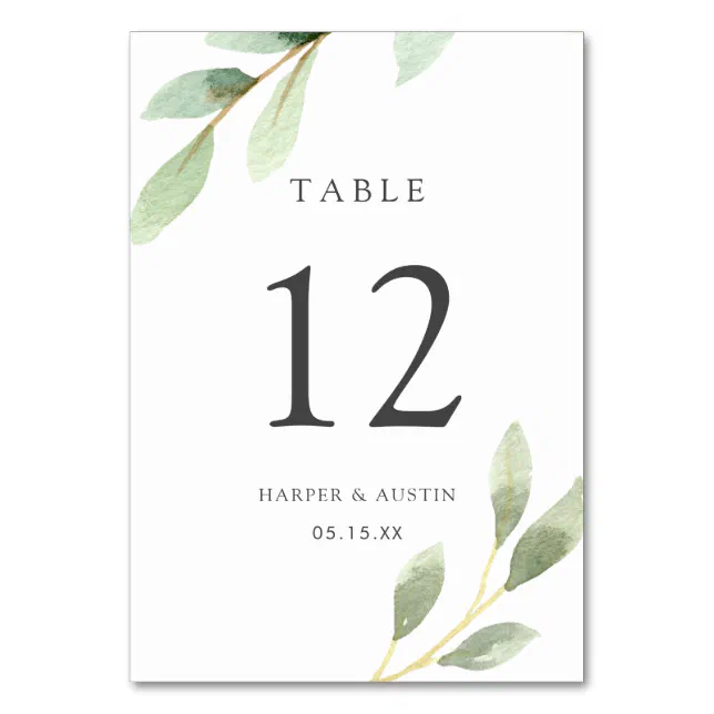 Green Foliage Botanical Wedding Table Number | Zazzle