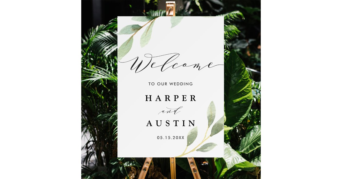 Green Foliage Botanical Wedding Welcome Foam Board | Zazzle