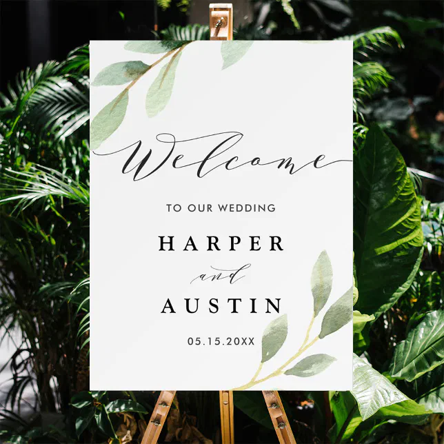 Green Foliage Botanical Wedding Welcome Foam Board | Zazzle