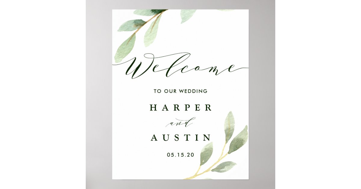 Green Foliage Botanical Wedding Welcome Poster | Zazzle