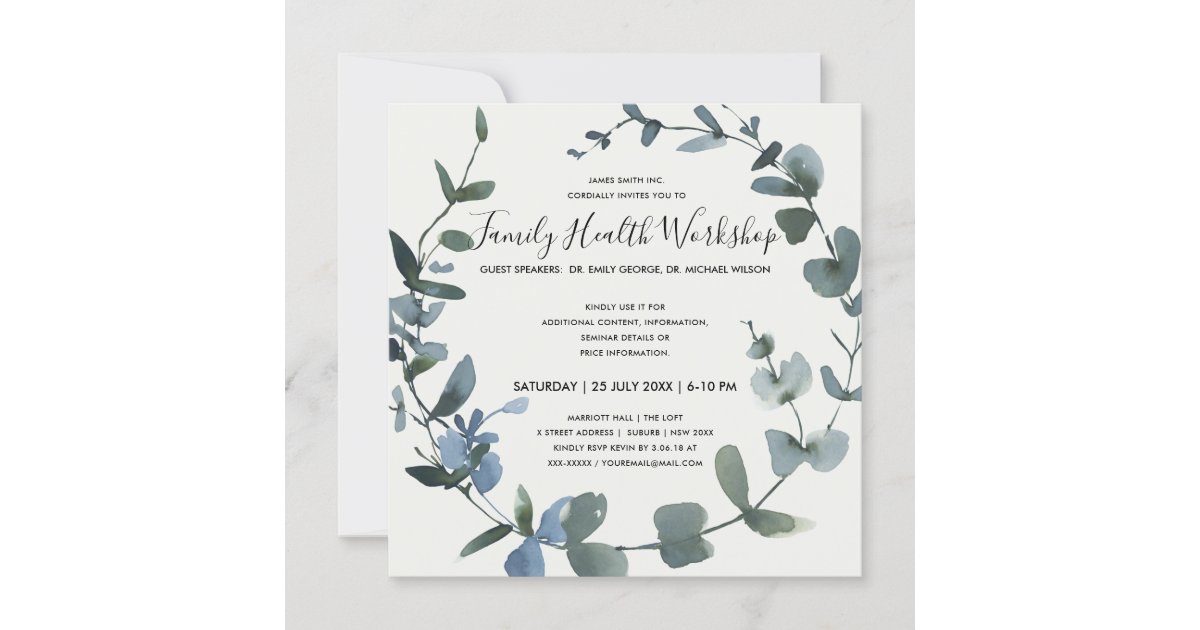 GREEN FOLIAGE EUCALYPTUS WREATH WORKSHOP EVENT INVITATION | Zazzle
