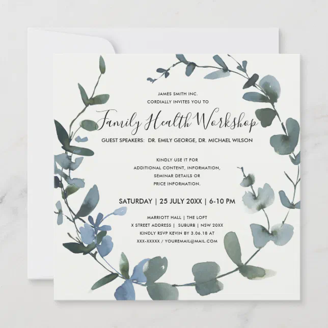 GREEN FOLIAGE EUCALYPTUS WREATH WORKSHOP EVENT INVITATION | Zazzle