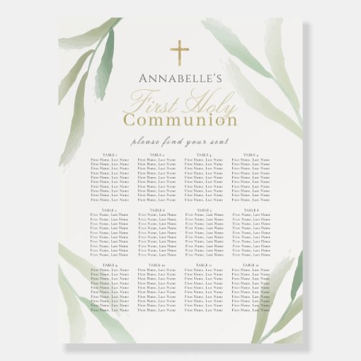 Green Foliage First Holy Communion Seating Chart Foam Board | Zazzle