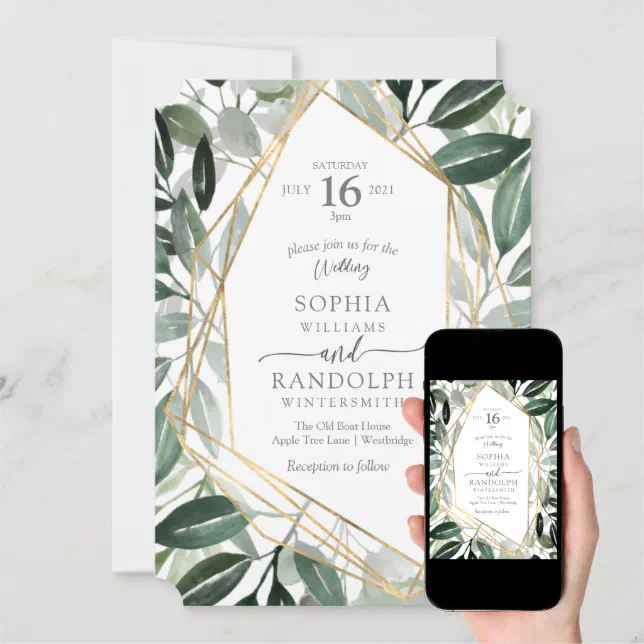 Green Foliage Frame design botanical wedding Invitation | Zazzle