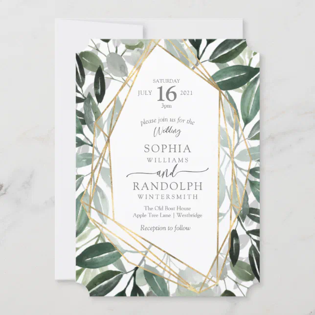 Green Foliage Frame design botanical wedding Invitation | Zazzle