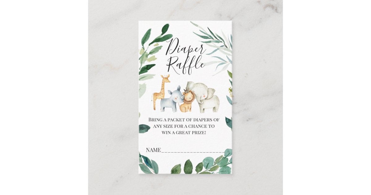 Green Foliage Safari Animals Diaper Raffle Insert | Zazzle
