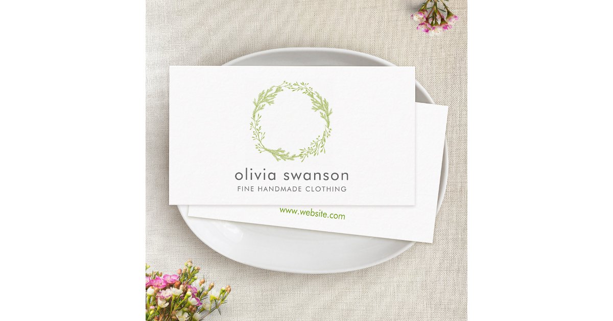 Green Foliage Wreath Business Card | Zazzle