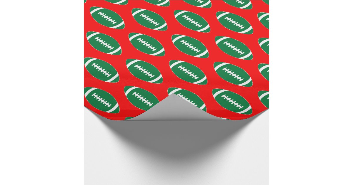 Green Footballs on Red Background Christmas Gift Wrapping Paper | Zazzle