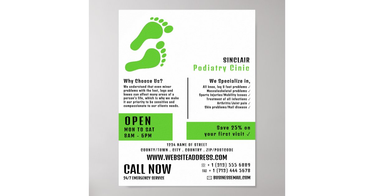 Green Footprints, Podiatry Clinic, Podiatrist Poster | Zazzle