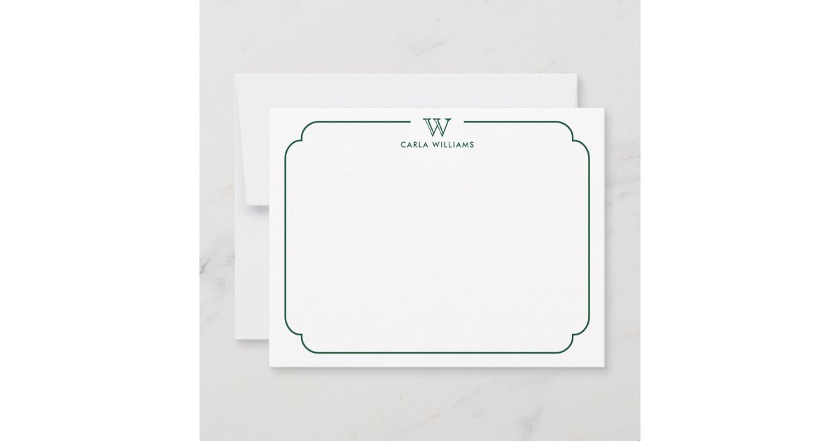 Green Formal Chic Family Monogram Ornate Frame Note Card | Zazzle
