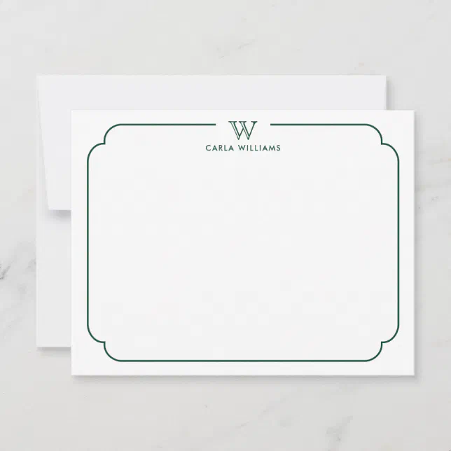 Green Formal Chic Family Monogram Ornate Frame Note Card | Zazzle