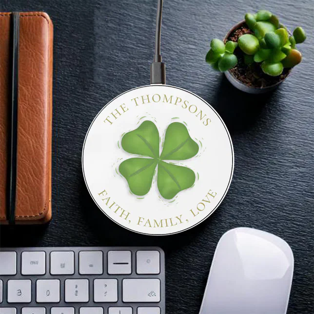 Green Four Leaf Clover Personalized Wireless Charger | Zazzle