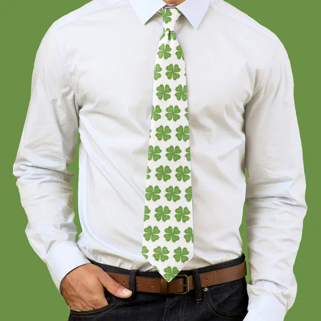 Green Four Leaf Clover Shamrock Pattern Neck Tie | Zazzle
