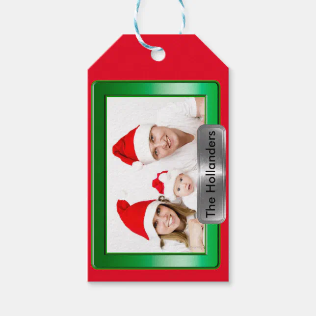 Green Frame with Photo and Text Gift Tags | Zazzle