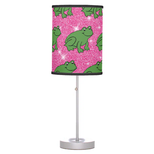 Green Frog Amphibian Animals Pink Glitter Fantasy Table Lamp | Zazzle