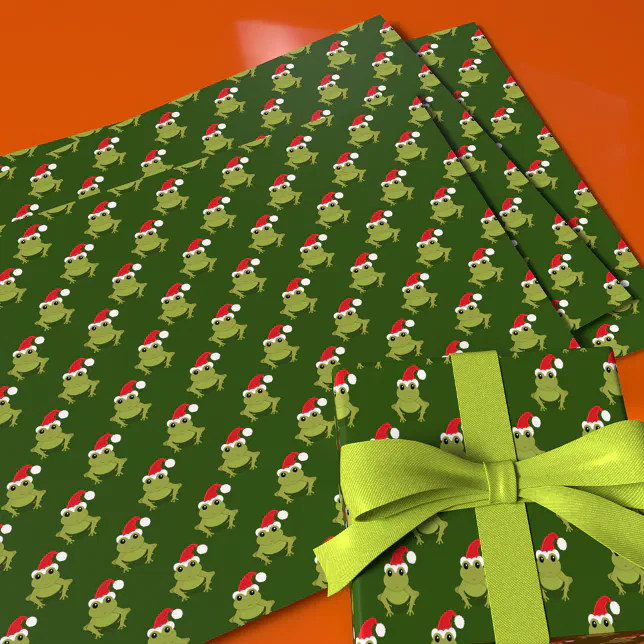 Green Frog Santa Hat Cartoon Novelty Christmas Wrapping Paper Sheets ...