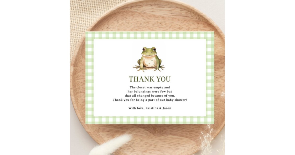Green Frog Theme Baby Shower Thank You Card | Zazzle