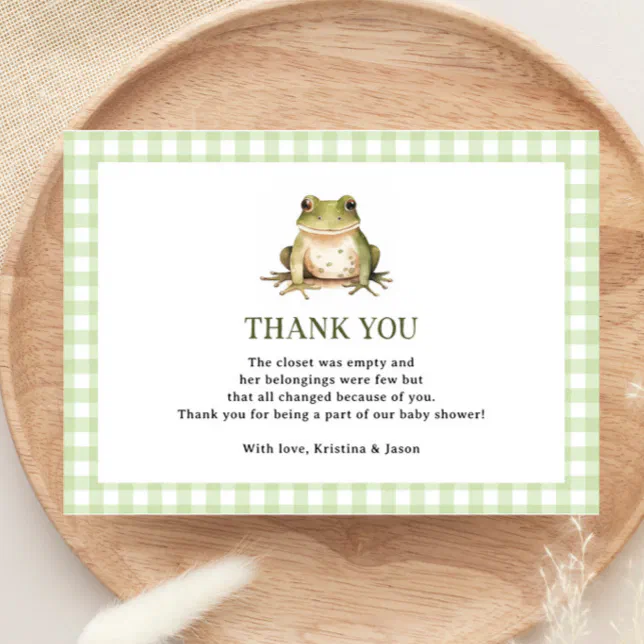 Green Frog Theme Baby Shower Thank You Card | Zazzle
