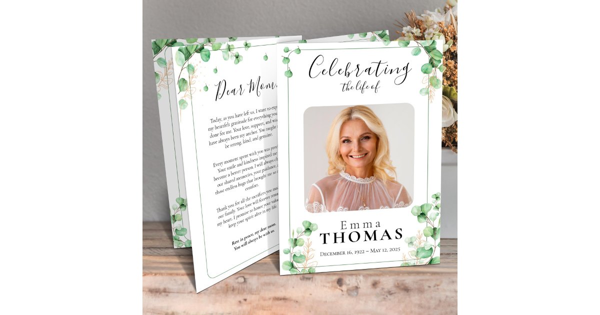 Green Funeral Program ,Order of Service, Foto Flyer | Zazzle
