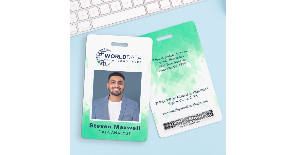 Green Geometric Custom Employee ID Badge | Zazzle
