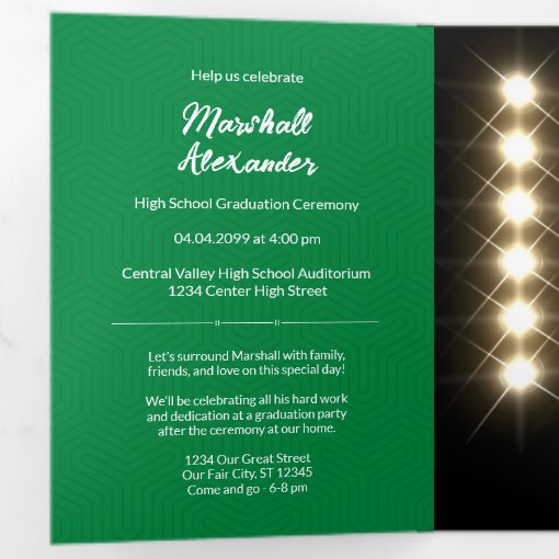 Green Geometric Graduation Photo Tri-Fold Invitation | Zazzle