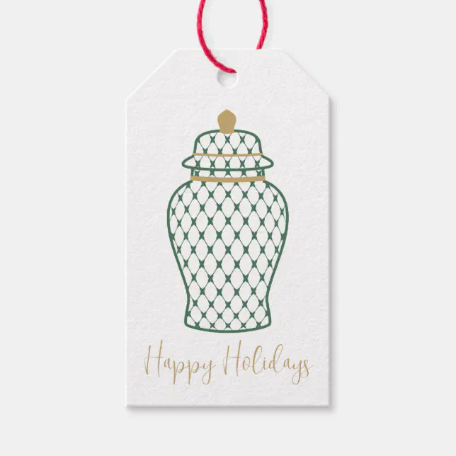Green Ginger Jar, Chinoiserie Christmas Gift Tags | Zazzle
