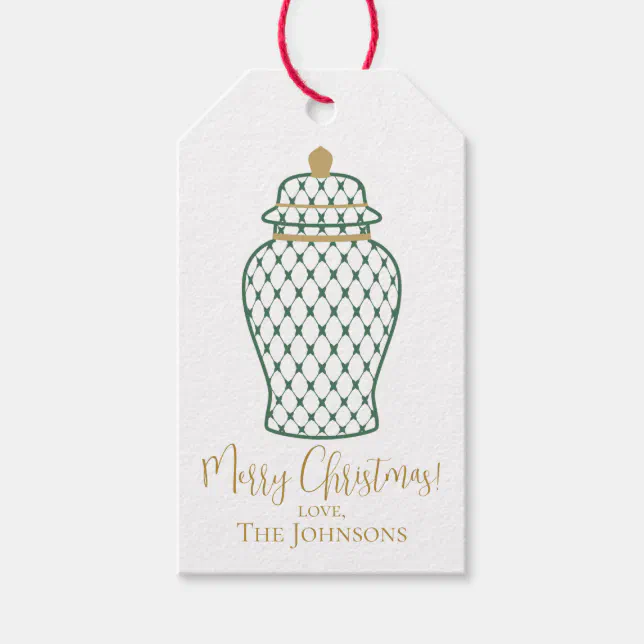 Green Ginger Jar, Chinoiserie Custom Christmas Gift Tags | Zazzle