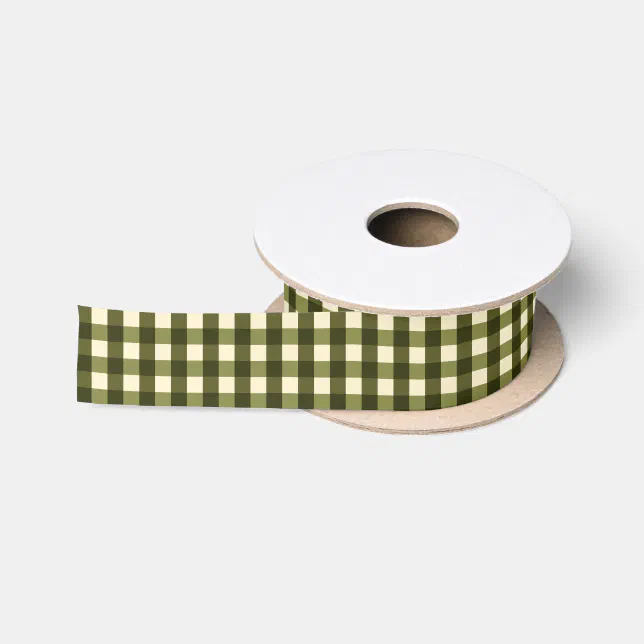 Green Gingham, Checked on Cream Satin Ribbon | Zazzle