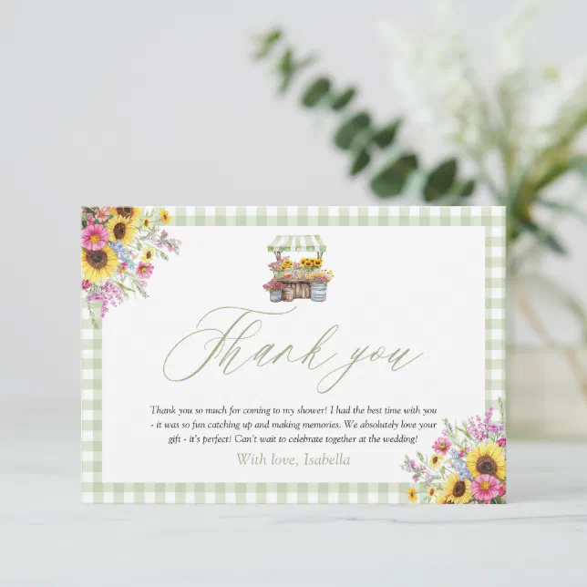 Green Gingham Fresh Off The Market Thank you Card | Zazzle