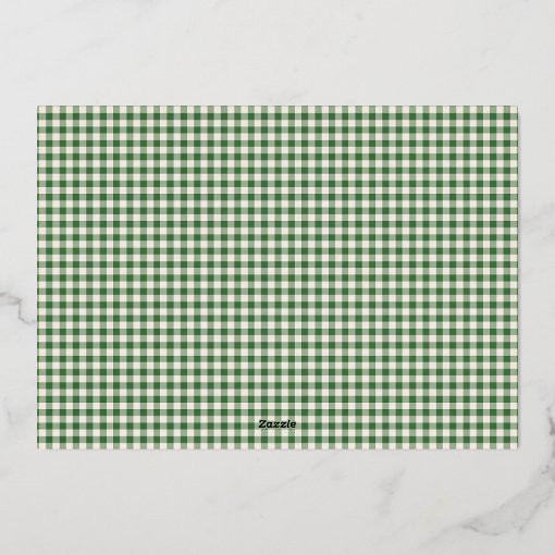 Green Gingham Plaid Custom Photo Christmas Gold Foil Holiday Card | Zazzle