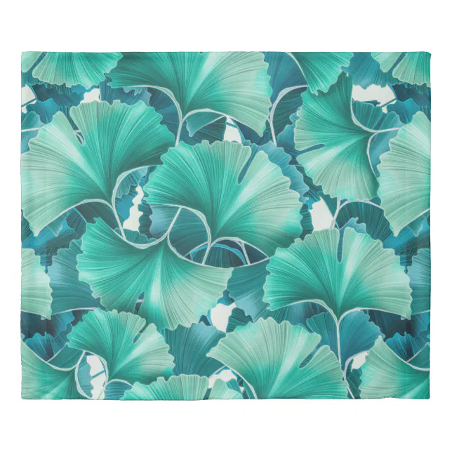 Green ginkgo biloba illustration pattern duvet cover | Zazzle