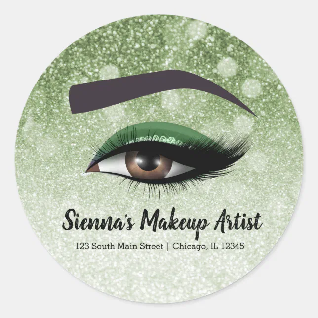 Green glam lashes eyes | makeup artist classic round sticker | Zazzle