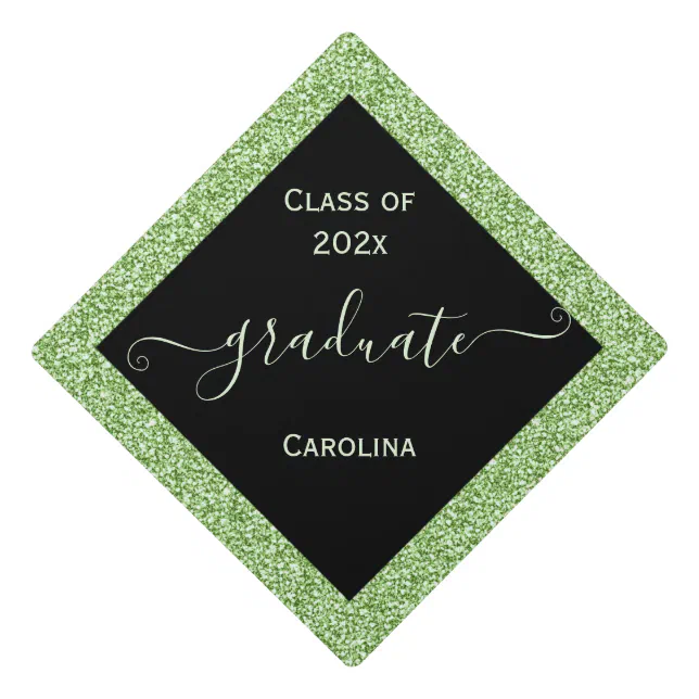 Green Glitter Frame Graduation Cap Topper | Zazzle