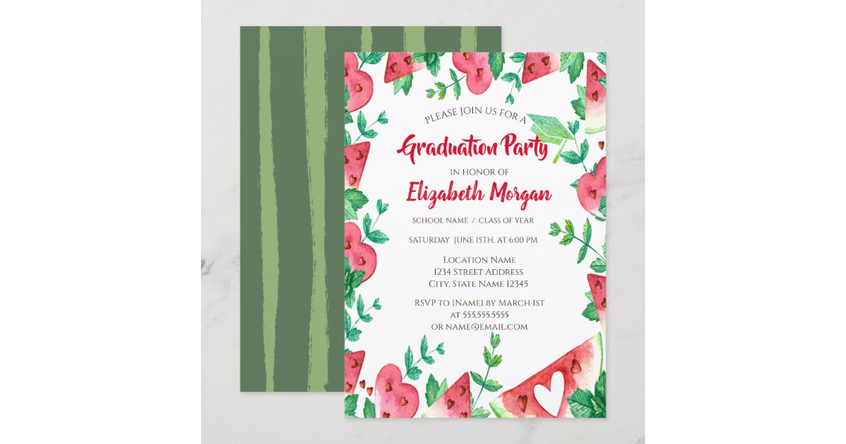 Green Glitter Grad Cap,Watermelon Graduation Invitation | Zazzle