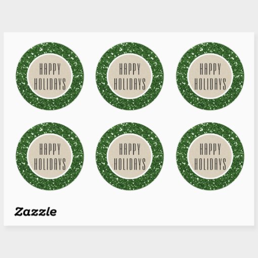 Green Glitter & Rustic Kraft Holiday Sparkle Favor Classic Round ...