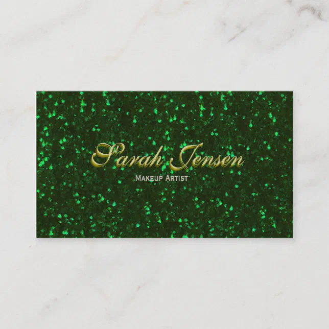 Green Glitter with Gold Lettering Business Card | Zazzle