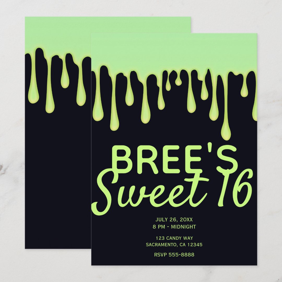 Green Glow Drips Dripping Halloween Sweet 16 Party Invitation | Zazzle