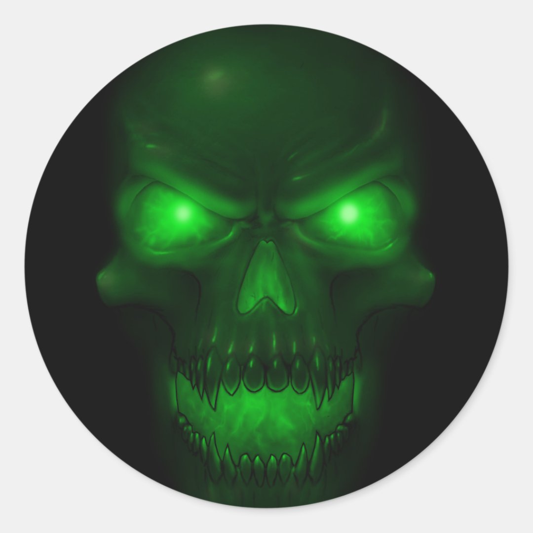 Green Glowing Skull Classic Round Sticker | Zazzle